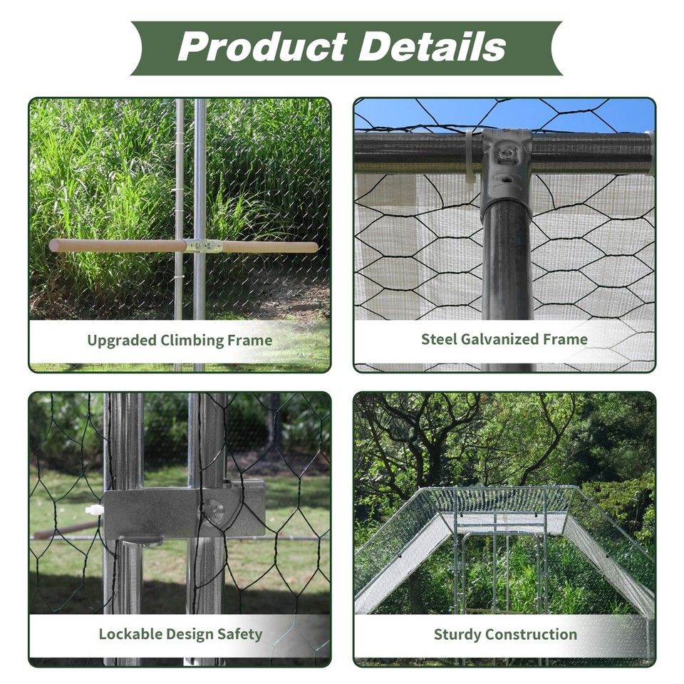 10x10FT Chicken Coop Run Walk In Poultry Cage Backyard Hen w/Climbing ...