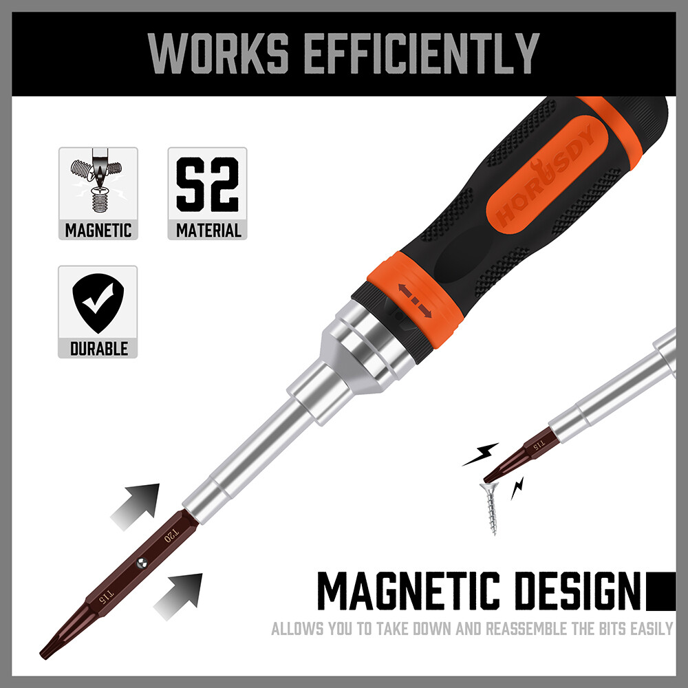 19in1 Magnetic Ratchet Screwdriver Set Security Bits Ball Lock Rubber ...