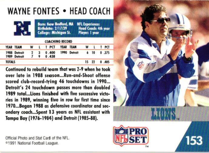 1991 Pro Set #153 Wayne Fontes | eBay