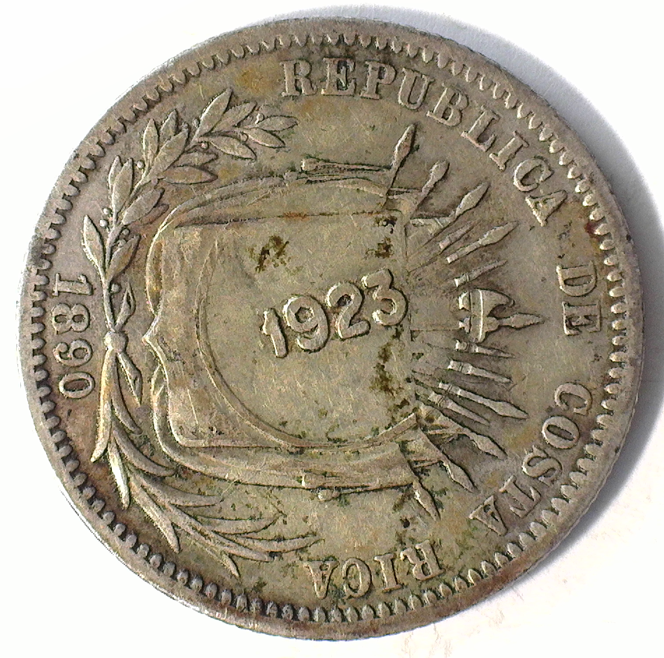 COSTA RICA 1923 REVALUATION STAMP 50 CENTIMOS ON 1890 HEATON 25 ...