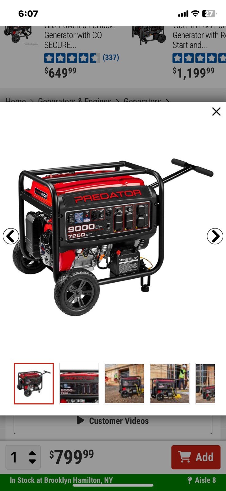 Predator 9000 Watt Gas Powered Portable Generator EPA----Pickup Only ...