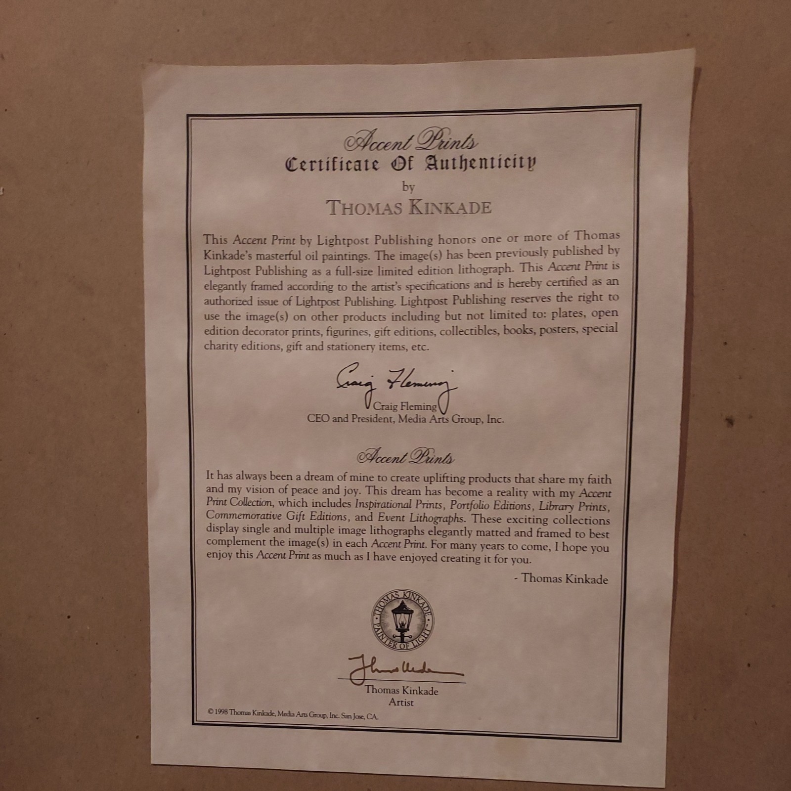 Thomas Kinkade Framed Lighthouse Print with Certificate of Authenticity ...