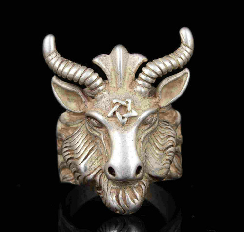 China Old Collection Hand-Carved Tibetan Silver Sheep Statue Rings Gift ...