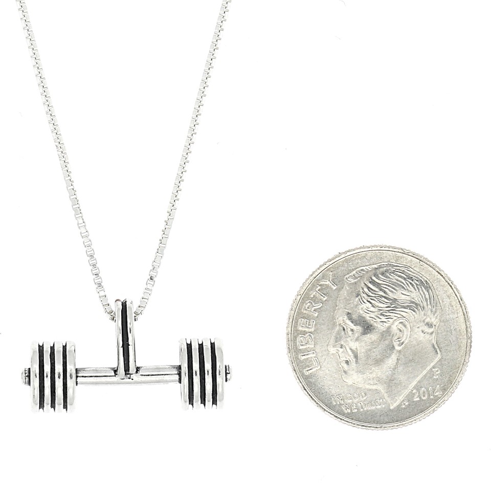 Sterling Silver Weightlifting Straight Barbell Charm with Box Chain ...