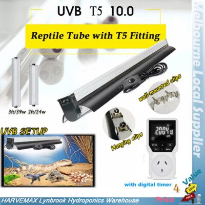 T5 10.0 UVB 2ft /24w or 3ft / 39w Light & Timer for Pet Reptile Lizard ...