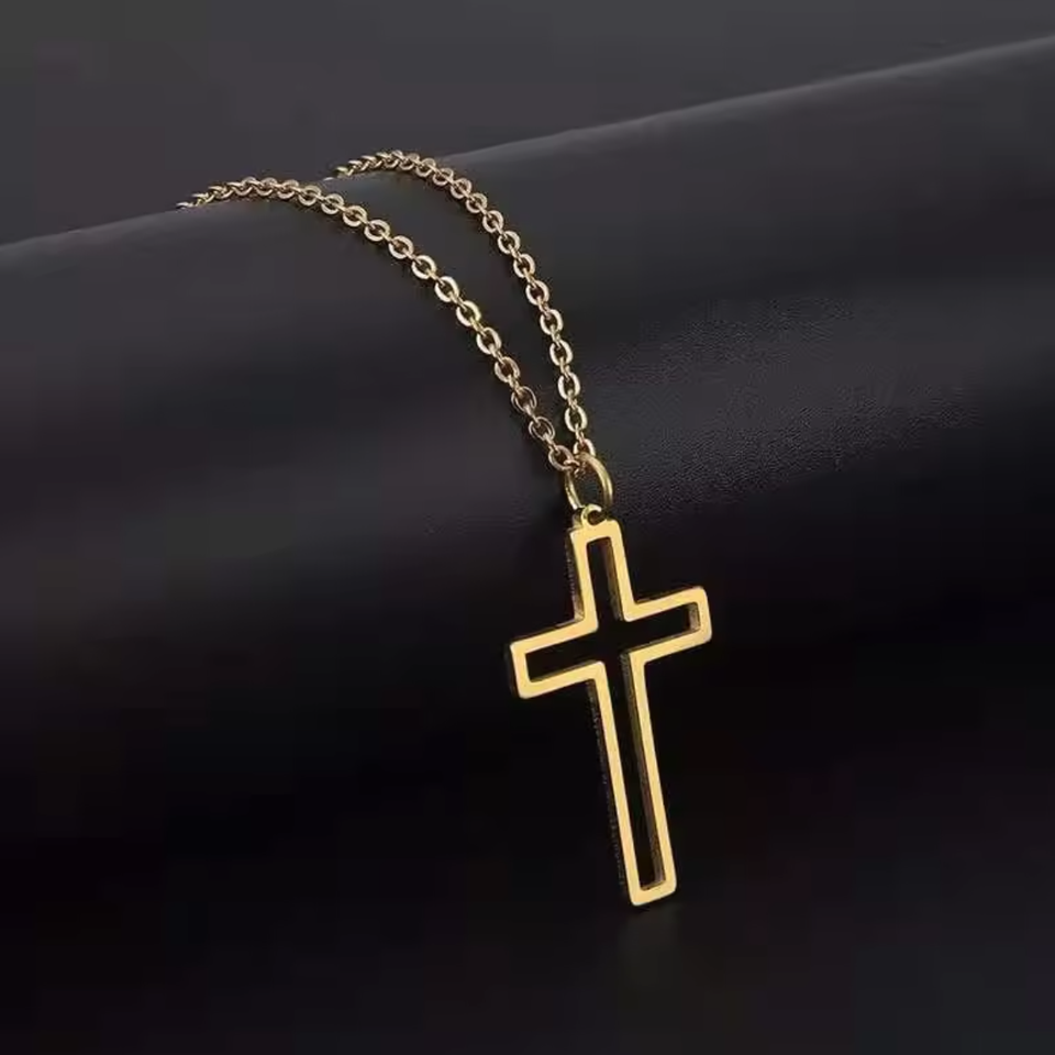 Stainless Steel Hollow Cross Pendant Silver And Gold Necklace Unisex ...