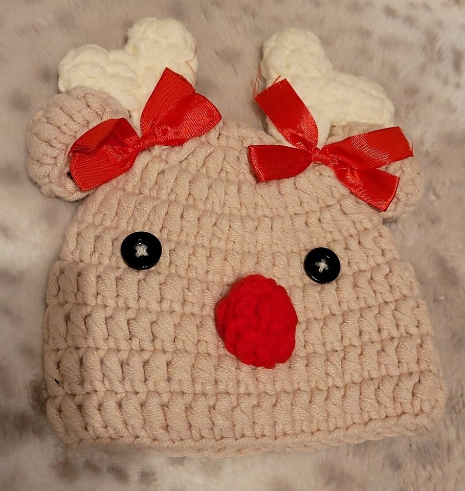 Rudolph Reindeer Crochet Hat Knitted Hat Baby Small Christmas Holiday ...