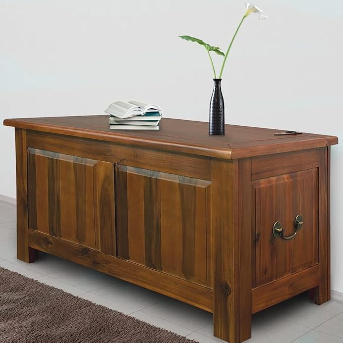 Large Solid Wood Chest Indoor/Outdoor 103L Capacity Storage Bench ...