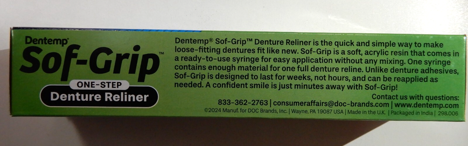 Dentemp Sof-Grip One-Step Denture Reliner, 0.11 Oz (3g) 372494000133VL | eBay