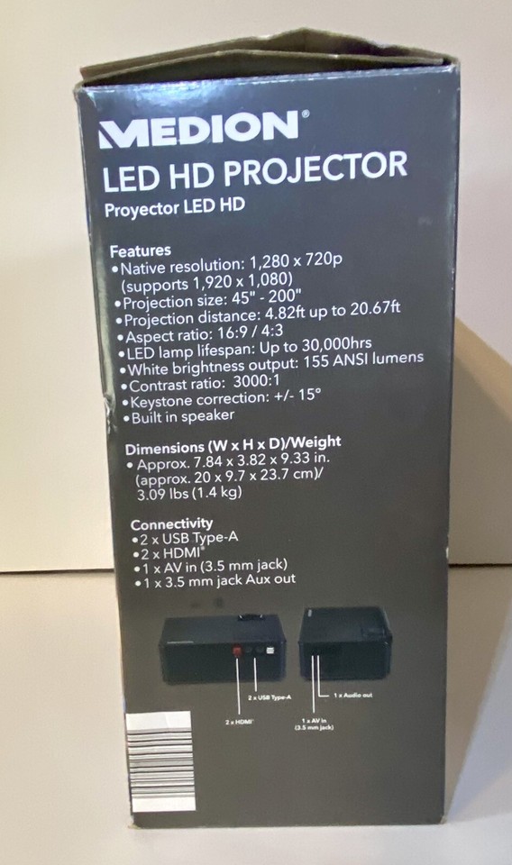 Medion LED HD Projector 1280 x 720p. Images Projects 45”-200" TESTED ...
