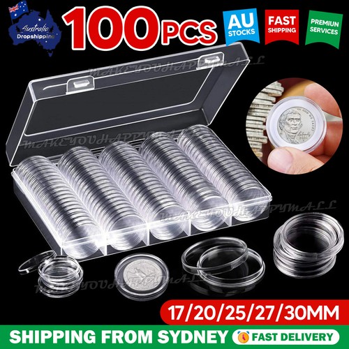 100PCS Australian Coin Collection Cases Capsules Holder Round Storage ...