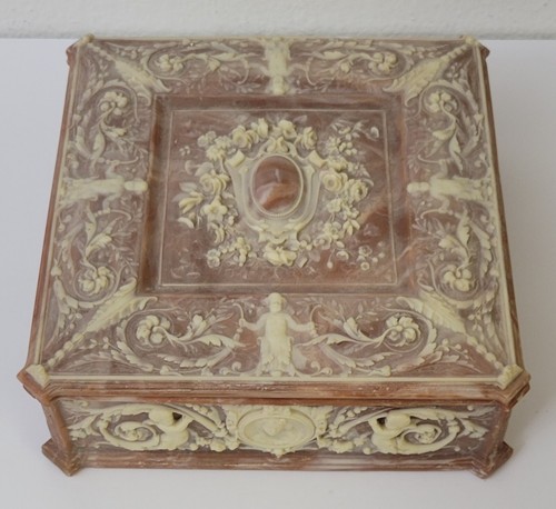 Vintage Genuine Incolay Stone Jewelry Trinket Box Large Hinged Top ...