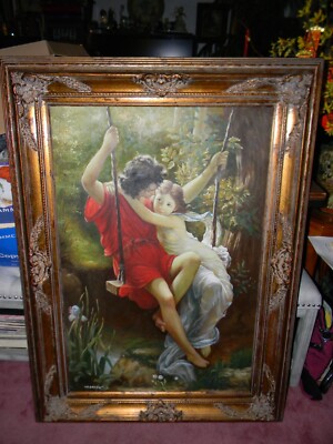 Oil Painting After Pierre Auguste Cot "Spring Time" Lovers on the Swing ...