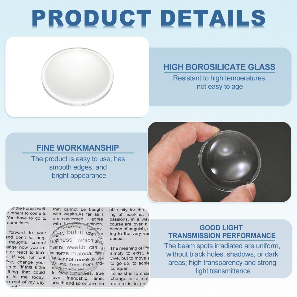 Diameter 46mm Flat Convex Lens, 2 Pcs Height 13mm Optical Lens, 3mm ...