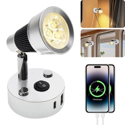 12V 24V Reading Light 3W LED RV Interior with USB & Type-C for Caravan ...