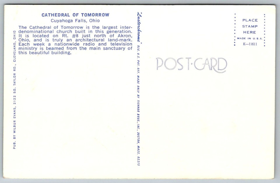 Vintage Postcard - Cathedral of Tomorrow - Cuyahoga Falls Ohio - OH | eBay