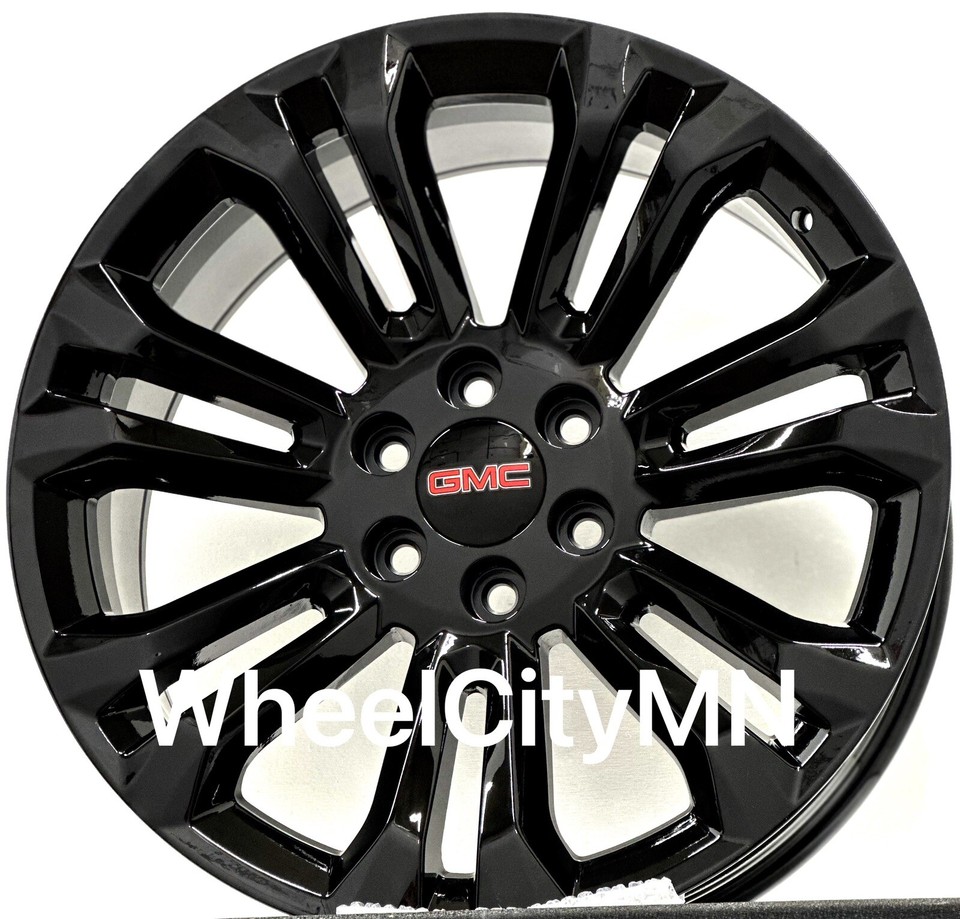 24" gloss black OE 5666 replica 84346100 rims fits GMC Sierra Yukon ...