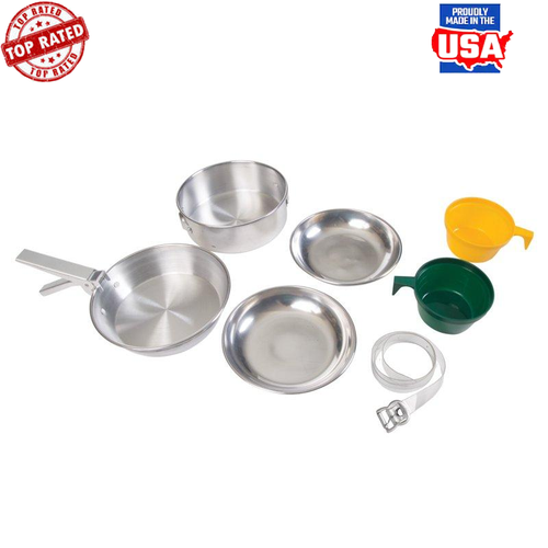 Aluminum Camping Mess Kit 8 Piece Cook Set Plates Cups Outdoor Cooking ...