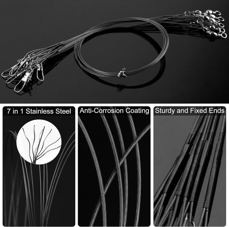 50 pcs Trace Wire Leader Stainless Steel Fishing Line Leaders With Snap ...