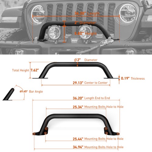 Front Bumper Bar Brush Grill Winch Guard for Wrangler JL Gladiator JT ...
