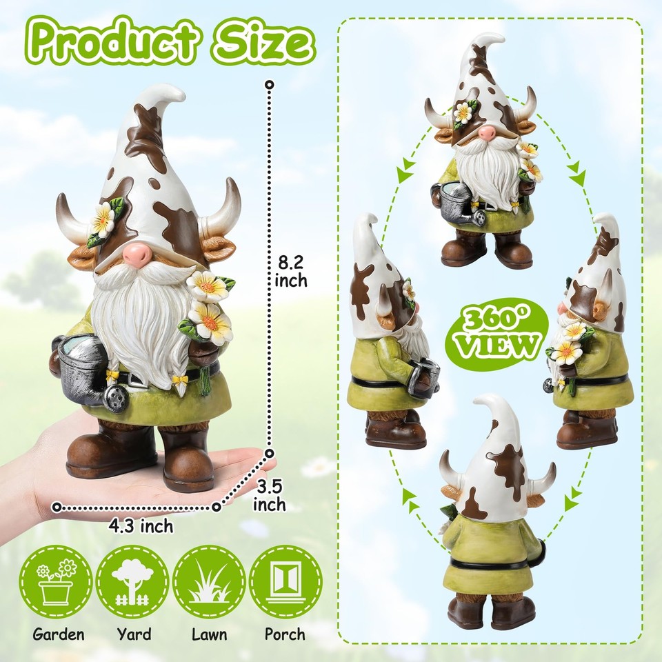 Outdoor Gnomes Statue, Garden Farm Cow Gnome Figurine, Gnomes ...