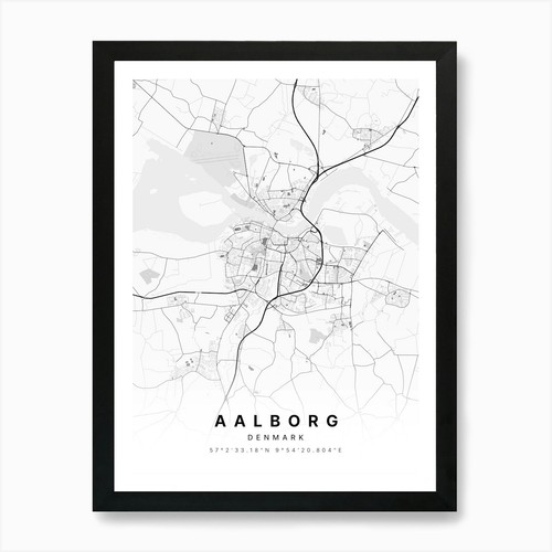 Aalborg Denmark Light Map Art Print Framed Wall Art Poster Canvas Print ...