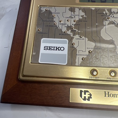 Seiko World Time Desk Clock 12/24 hr Calendar Dual Alarm QHL020B Works ...