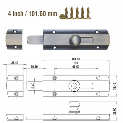 Tower Bolt Door Latch 4" 8" 12" Heavy Duty Solid Metal Lock Slide ...