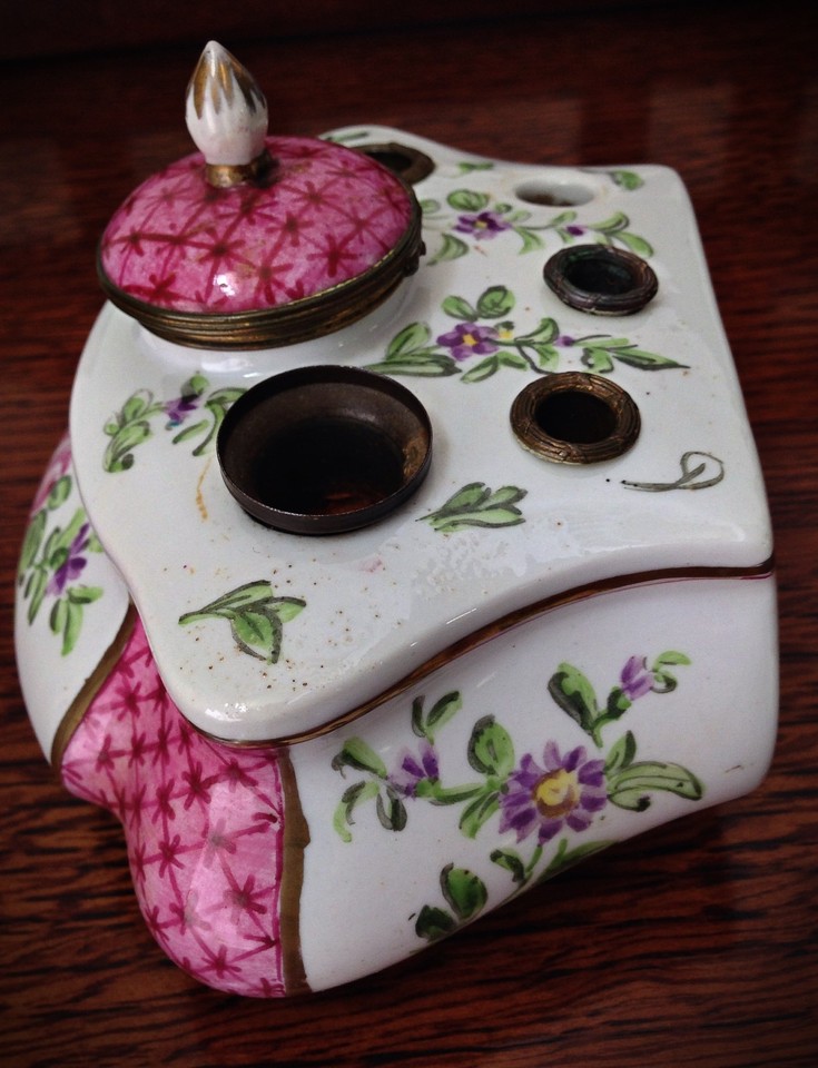 Antique French Hand Painted Porcelain Inkwell | eBay