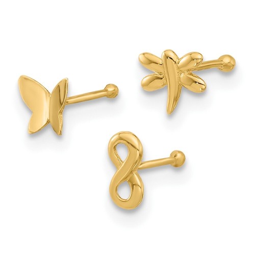 14K Gold 22 Gauge Polished Infinity Symbol Dragonfly & Butterfly Nose Stud | eBay