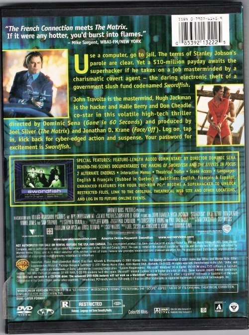 DVD Movie "SWORDFISH" John Travolta, Hugh Jackman, Halle Berry, | eBay