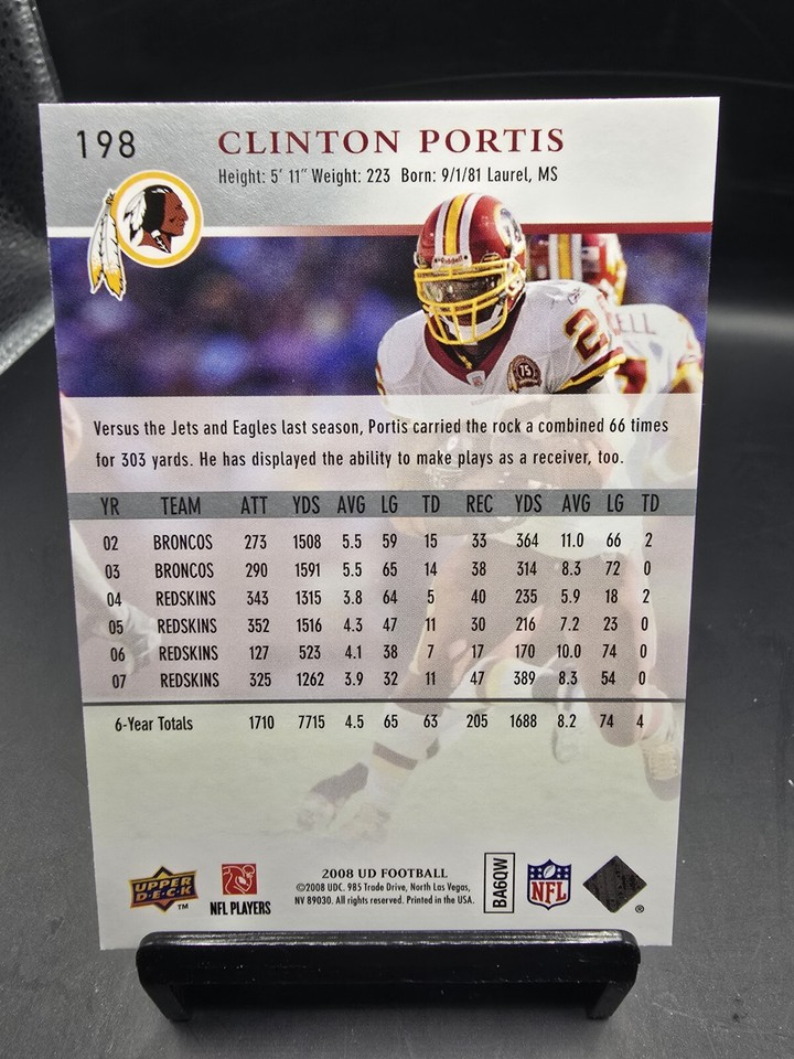2008 Upper Deck Clinton Portis #198 - Washington Redskins / Commanders ...