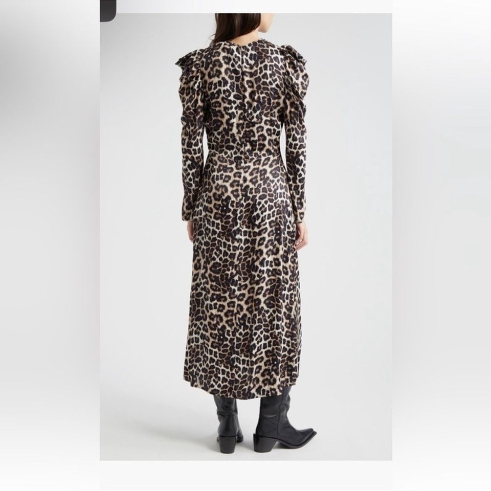 NWOT FARM Rio Leopard Print Long Bishop Sleeves Midi Sleeves Sz M | eBay