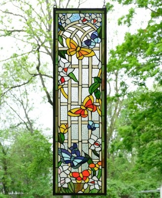 10" x 36" Tiffany Style stained glass window panel Butterfly Garden ...