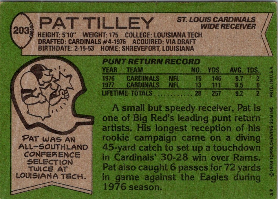 1978 Topps Pat Tilley #203 St. Louis Cardinals Football Card | eBay