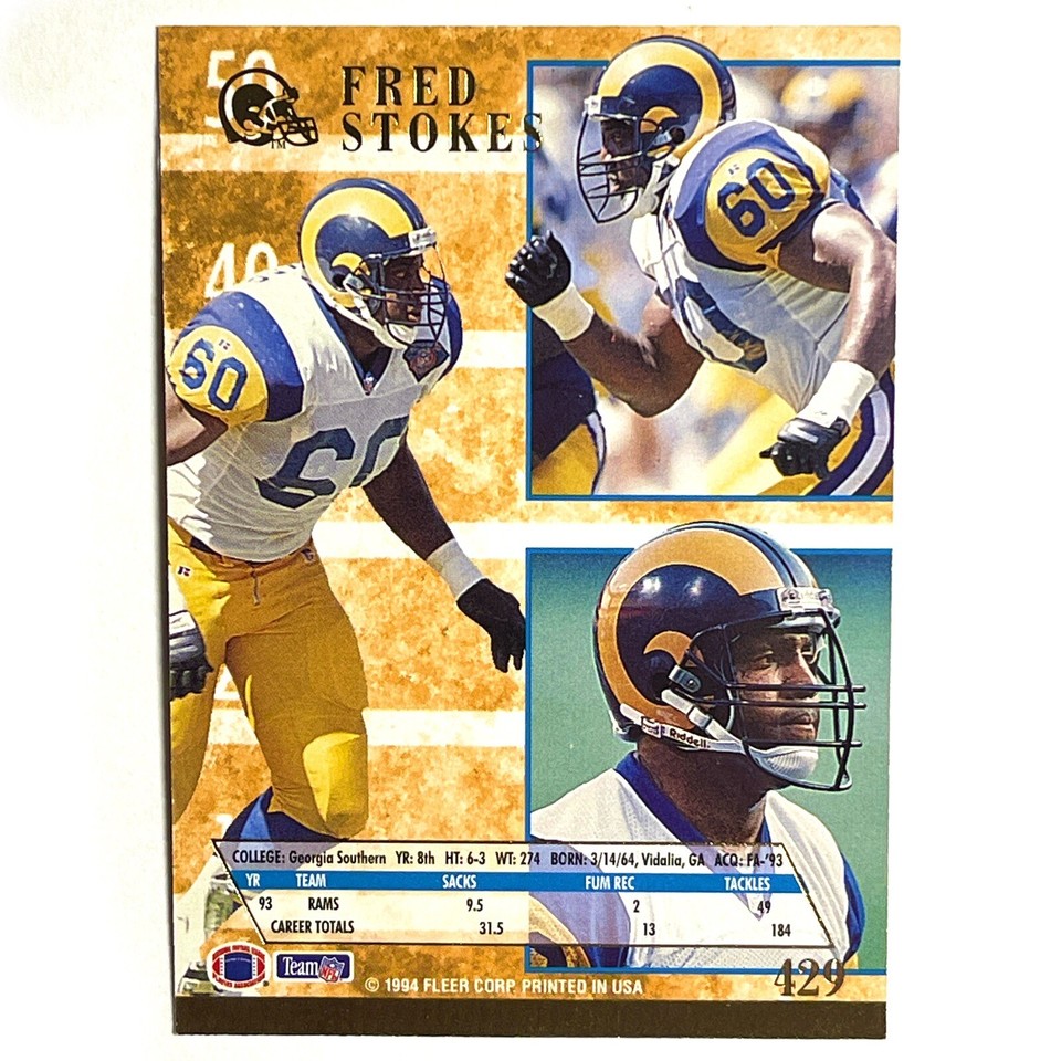 Fred Stokes 1994 Fleer Ultra NFL Card #429 Los Angeles Rams Football | eBay