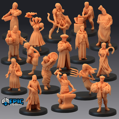 28mm VILLAGERS Townsfolk Dungeons and Dragons Miniature, Fantasy Figure ...