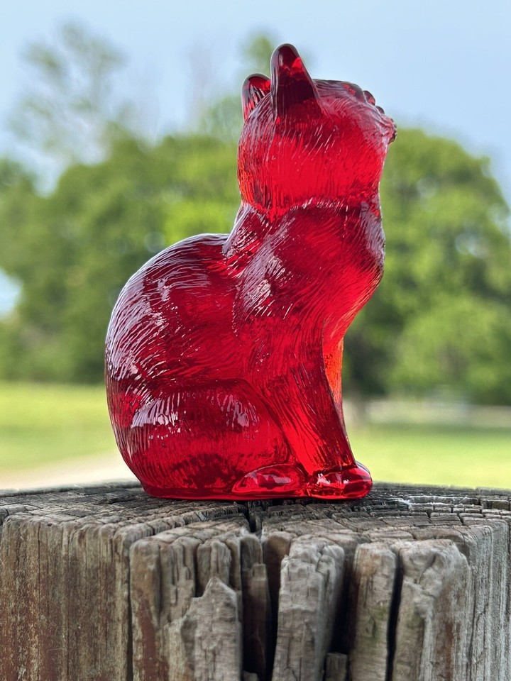 vintage Ruby Red mosser glass sitting cat. Good Condition, No Chips | eBay