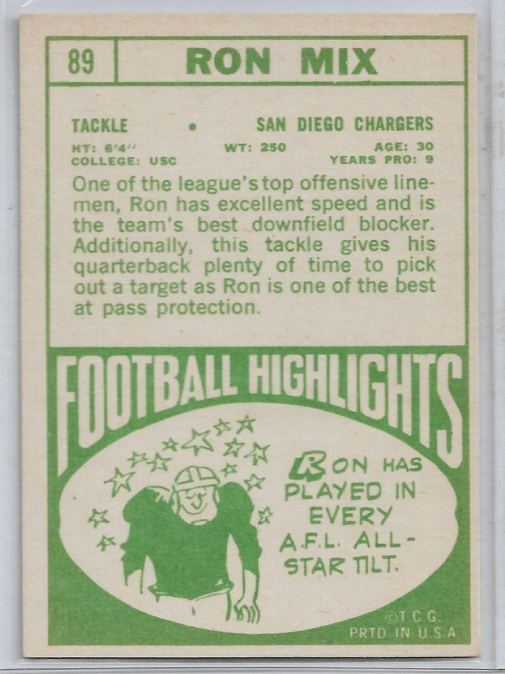 1968 Topps #89 Ron Mix Circulated | eBay