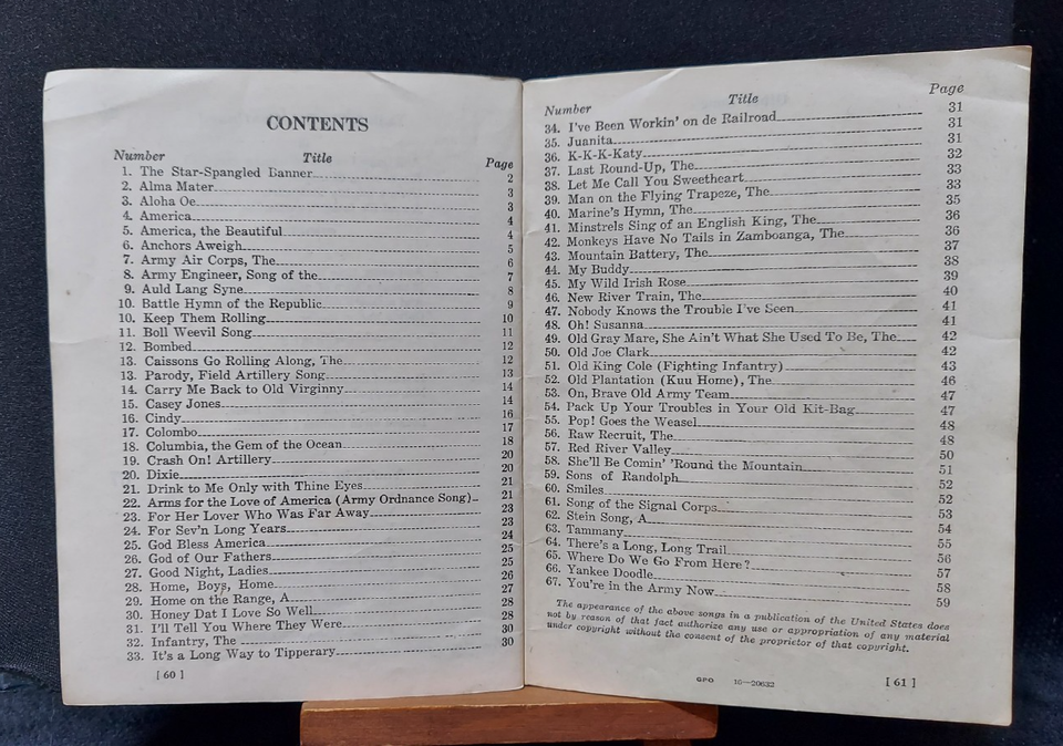 WWII Secretary of War 1941 "Army Song Book" Marine Hymn Anchors Away ...