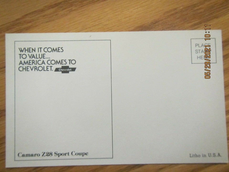 VINTAGE 1979 Chevrolet CAMARO Z28 Sport Coupe NOS Postcard EXCELLENT ...