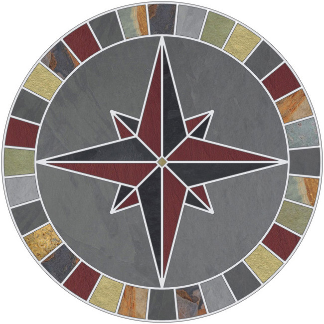 12" Tile Mosaic Medallion Mariners Compass Gray/Multi Slate Backsplash ...
