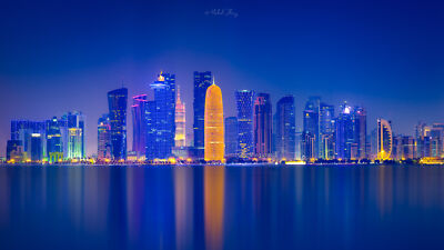 Landscape urban qatar doha city lights reflection night Custom Gaming ...