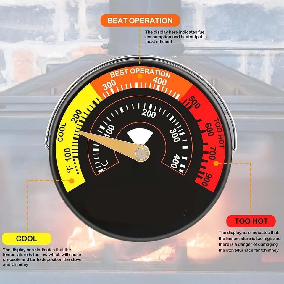 Large For Dial Fire Thermometer with Magnetic Attachment for Wood Stove ...