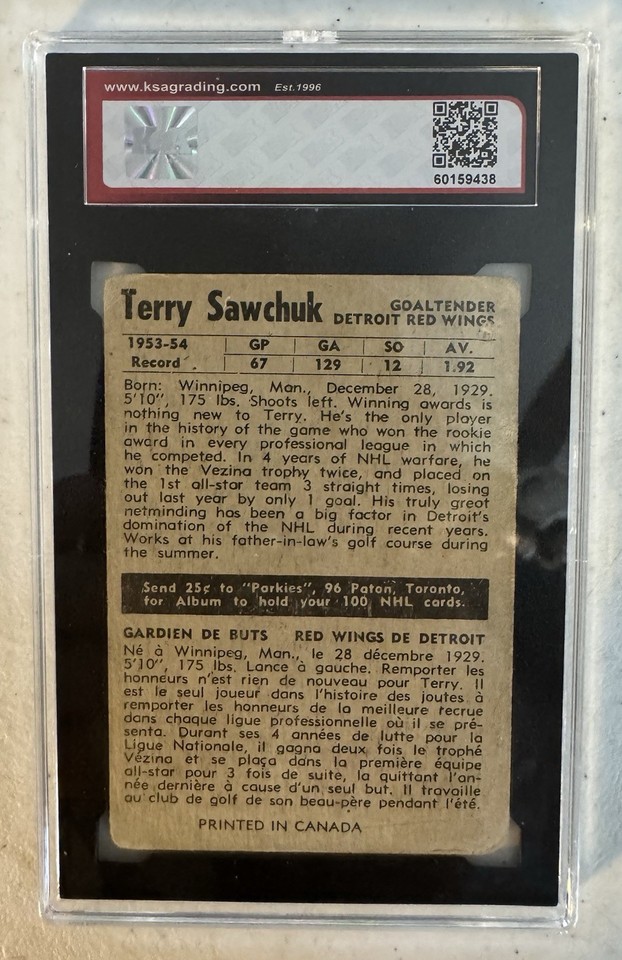 1954-55 Parkhurst TERRY SAWCHUK Detroit Red Wings VTG Hockey Card #33 ...