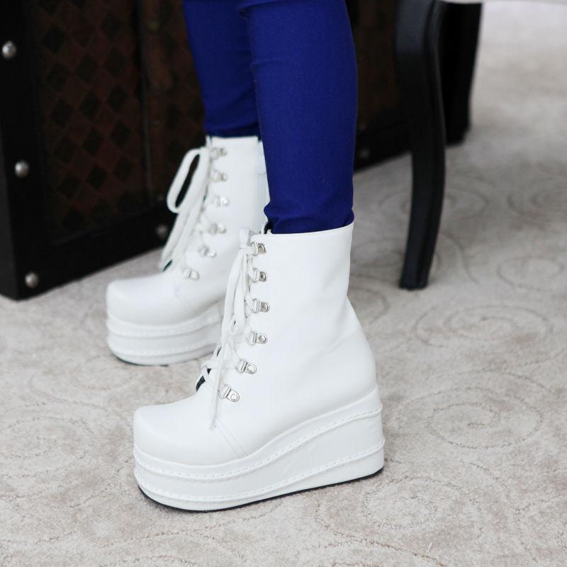 Ladies Women's shoes Lace up Punk Boots Platform Creepers Gothic Slouch ...