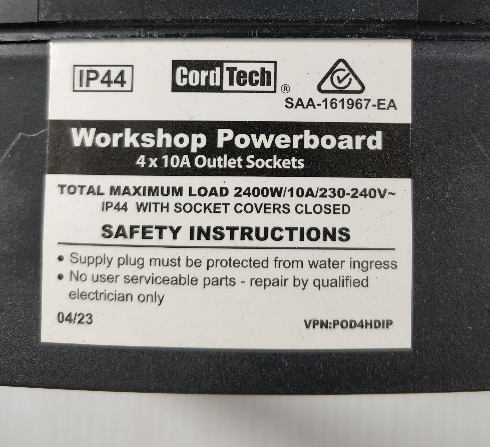 Workshop 4 Outlet Powerboard on Stand with IP44 Covers and Overload Protection | eBay Australia