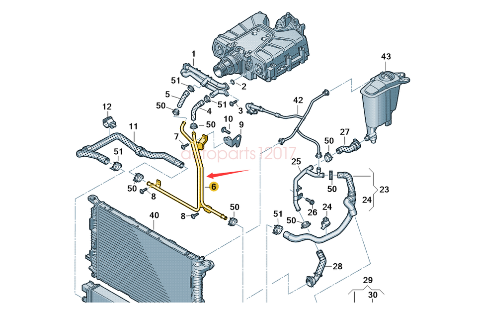 Audi A4 A5 A6 C7 A7 3.0L OEM Oil Cooler Coolant Tube | 06E 121 083 F ...