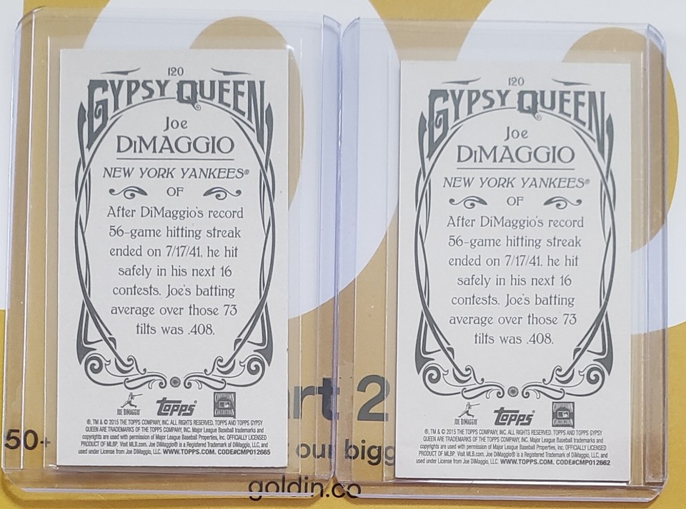 2015 TOPPS GQ GYPSY QUEEN JOE DiMAGGIO #120 SP MINI VARIATION + BASE ...