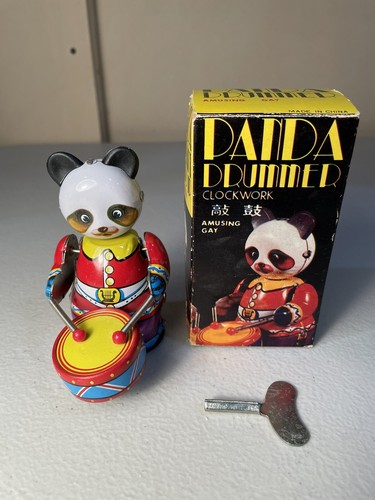 MS566 Vintage Clockwork Panda Drummer Wind-Up Tin Toy With Box And Key ...